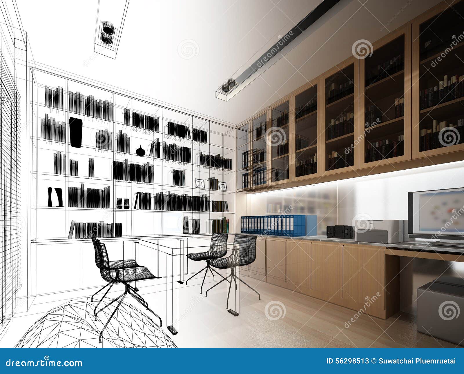 Sketch Design of Study Room Stock Illustration - Illustration of plan ...