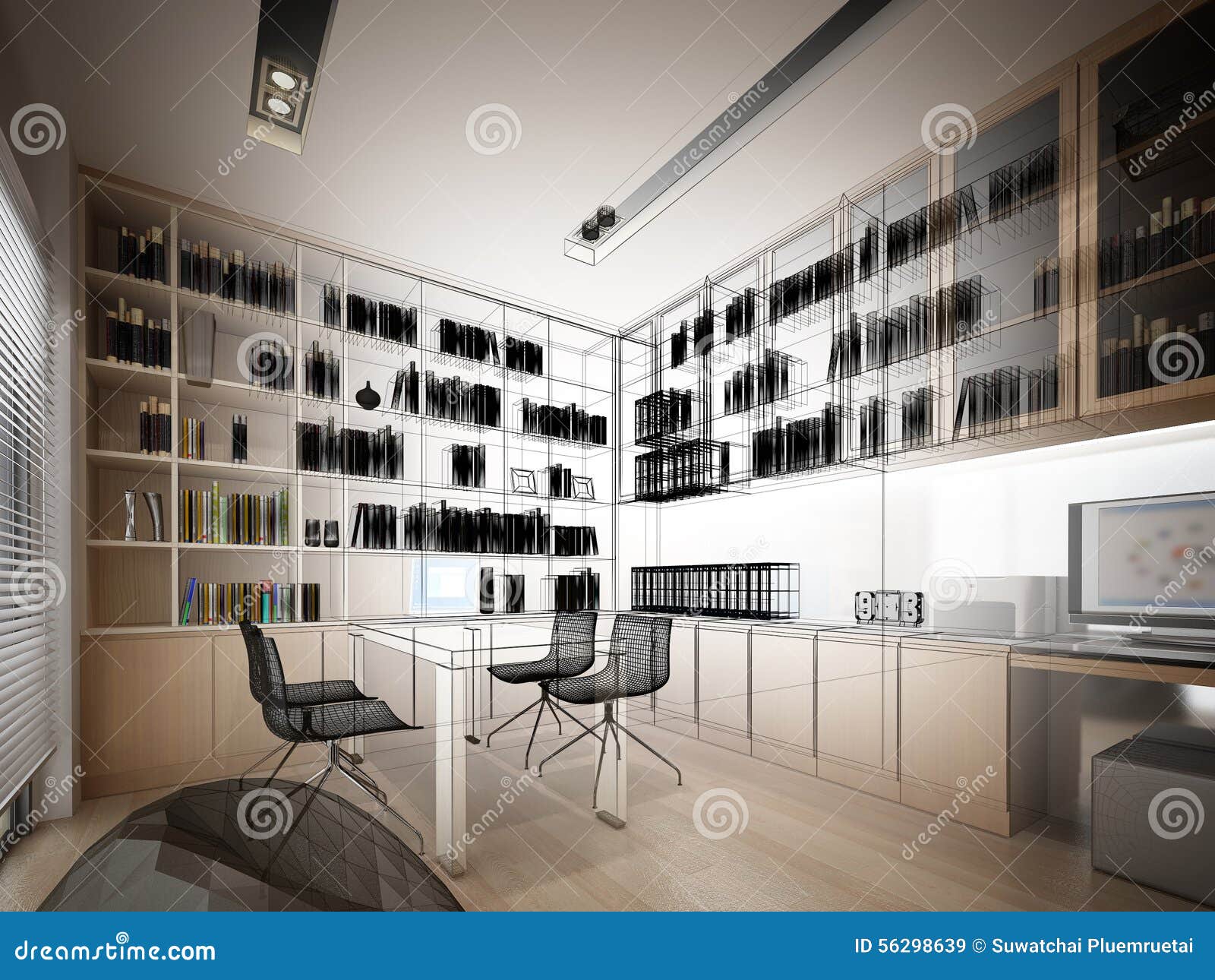 Sketch Design of Study Room Stock Illustration - Illustration of book ...