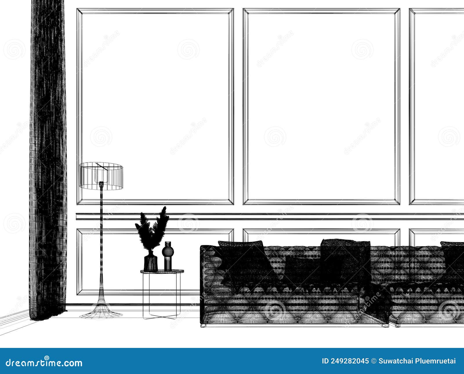 Sketch Design of Luxury Living Room ,3d Wireframe Stock Image - Image ...