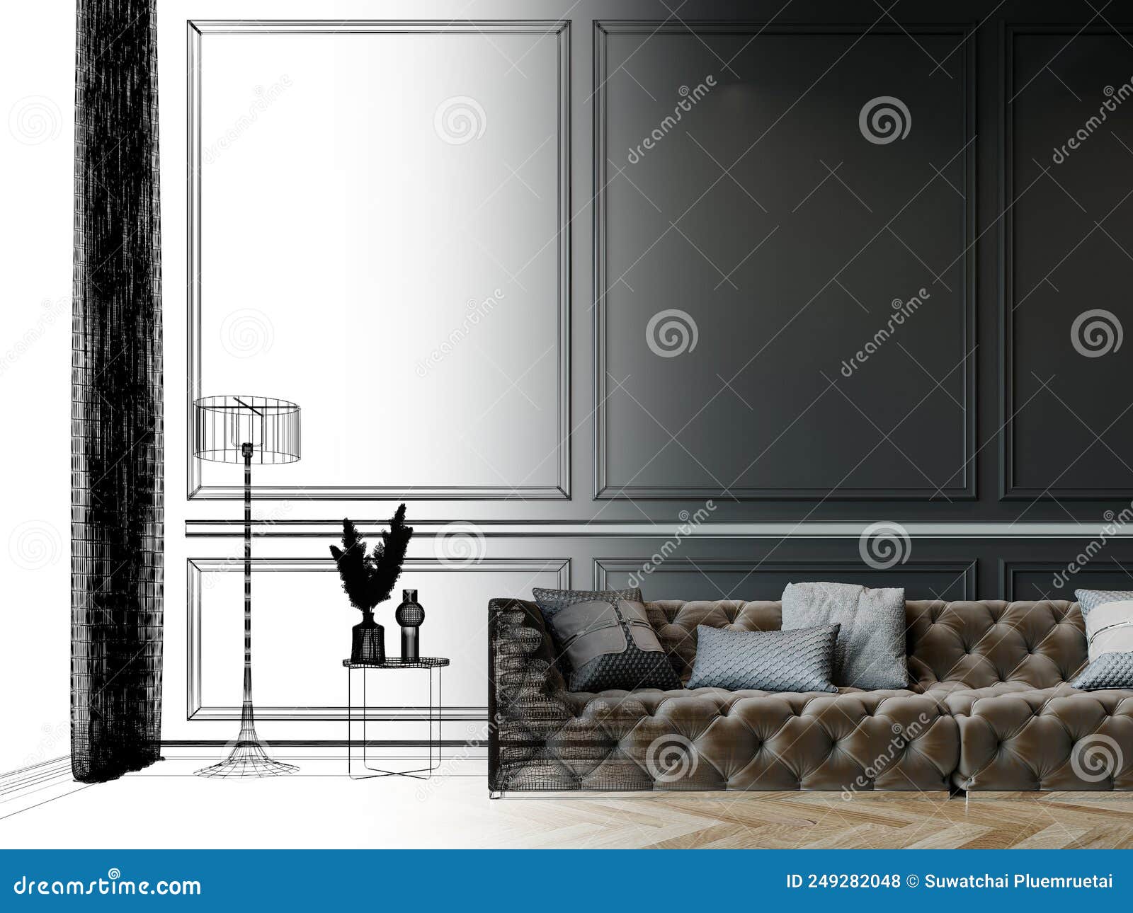 Luxury Living Room ,3d Wireframe Rendering Stock Photo - Image of room ...