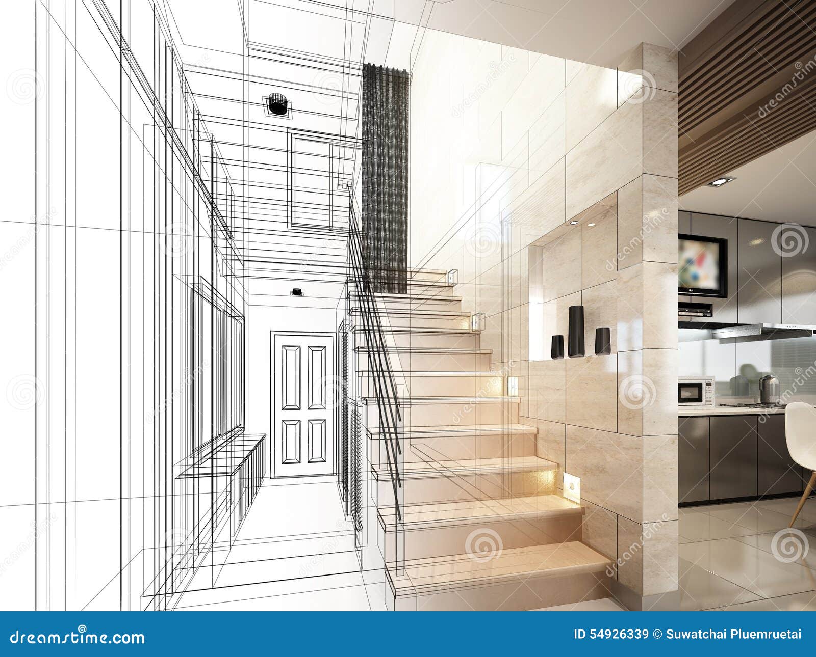 Sketch Design of Stair Hall Stock Image - Image of engineering ...