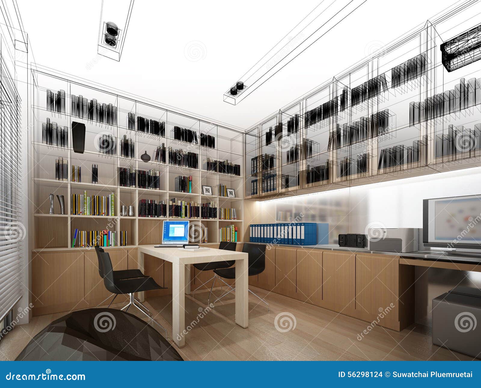 Sketch Design of Study Room Stock Illustration - Illustration of book ...