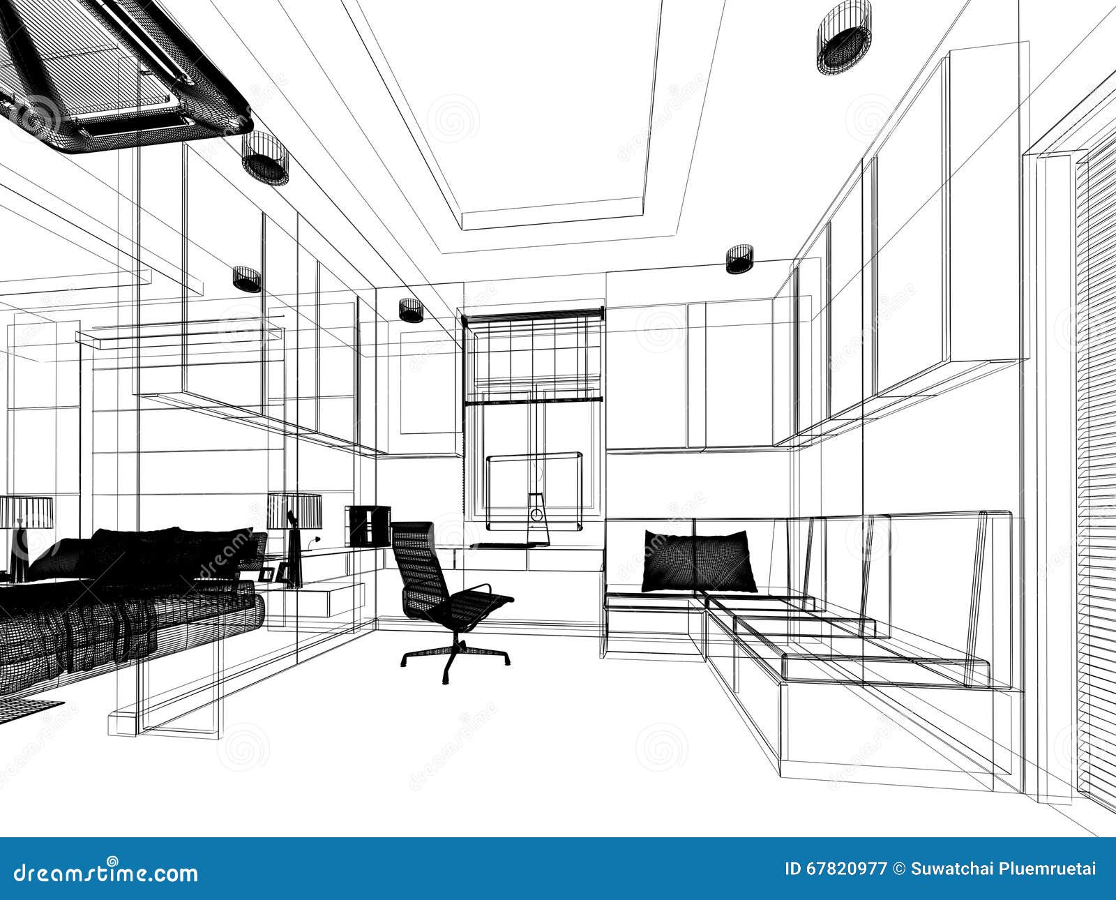 Sketch Design of Study Room Stock Illustration - Illustration of ...