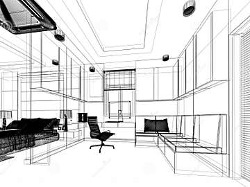 Sketch Design of Study Room Stock Illustration - Illustration of ...