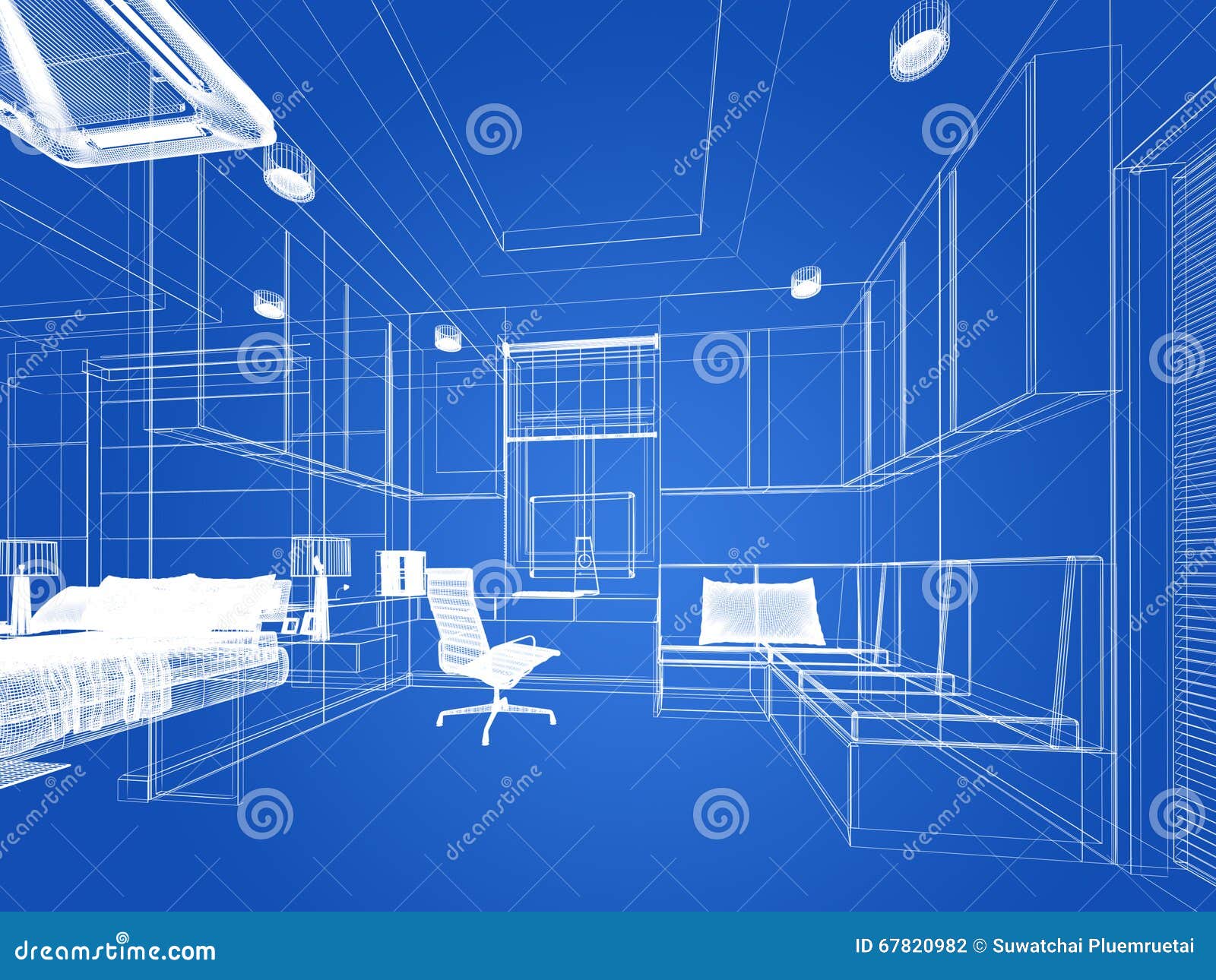 Sketch Design of Study Room Stock Illustration - Illustration of home ...