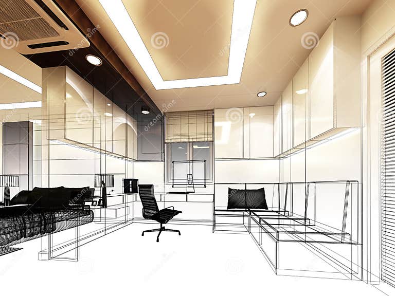 Sketch Design of Study Room Stock Illustration - Illustration of ...