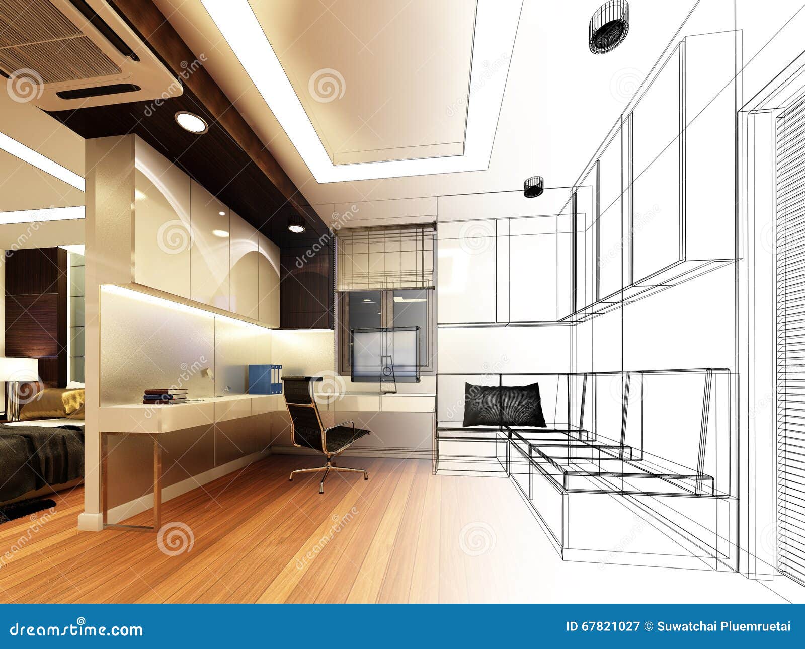 Sketch Design of Study Room Stock Illustration - Illustration of ...