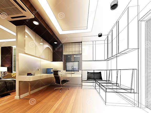 Sketch Design of Study Room Stock Illustration - Illustration of ...