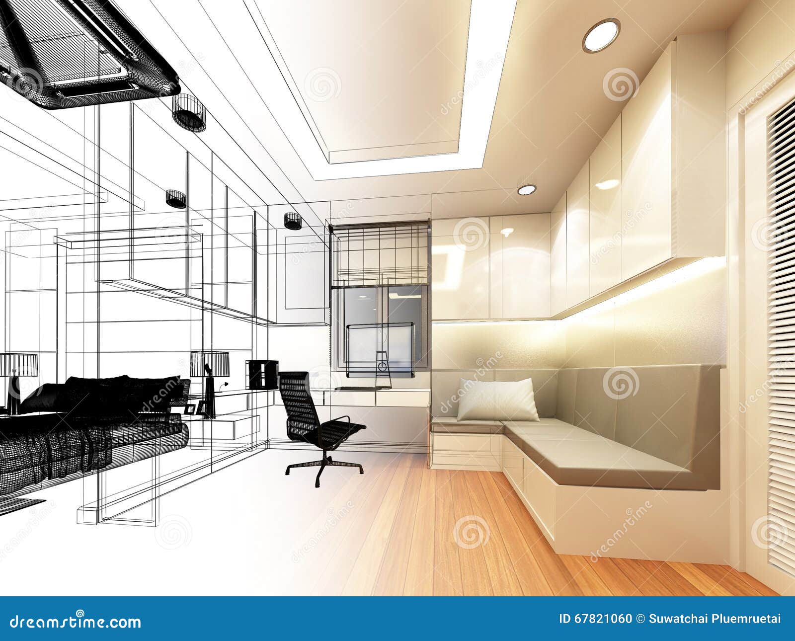 Sketch Design of Study Room Stock Illustration - Illustration of ...