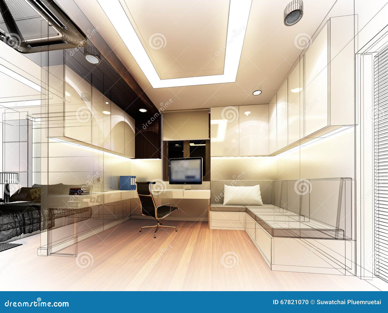 Sketch Design of Study Room Stock Illustration - Illustration of ...