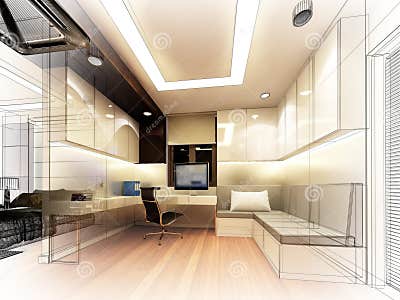 Sketch Design of Study Room Stock Illustration - Illustration of ...