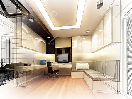 Sketch Design of Study Room Stock Illustration - Illustration of ...