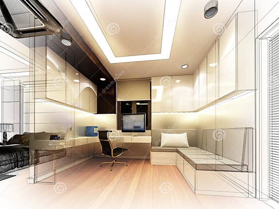 Sketch Design of Study Room Stock Illustration - Illustration of ...