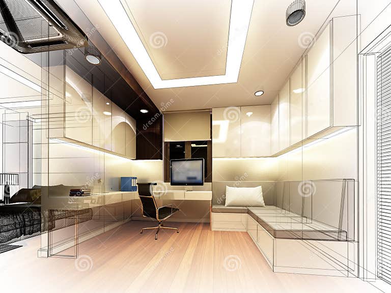 Sketch Design of Study Room Stock Illustration - Illustration of ...