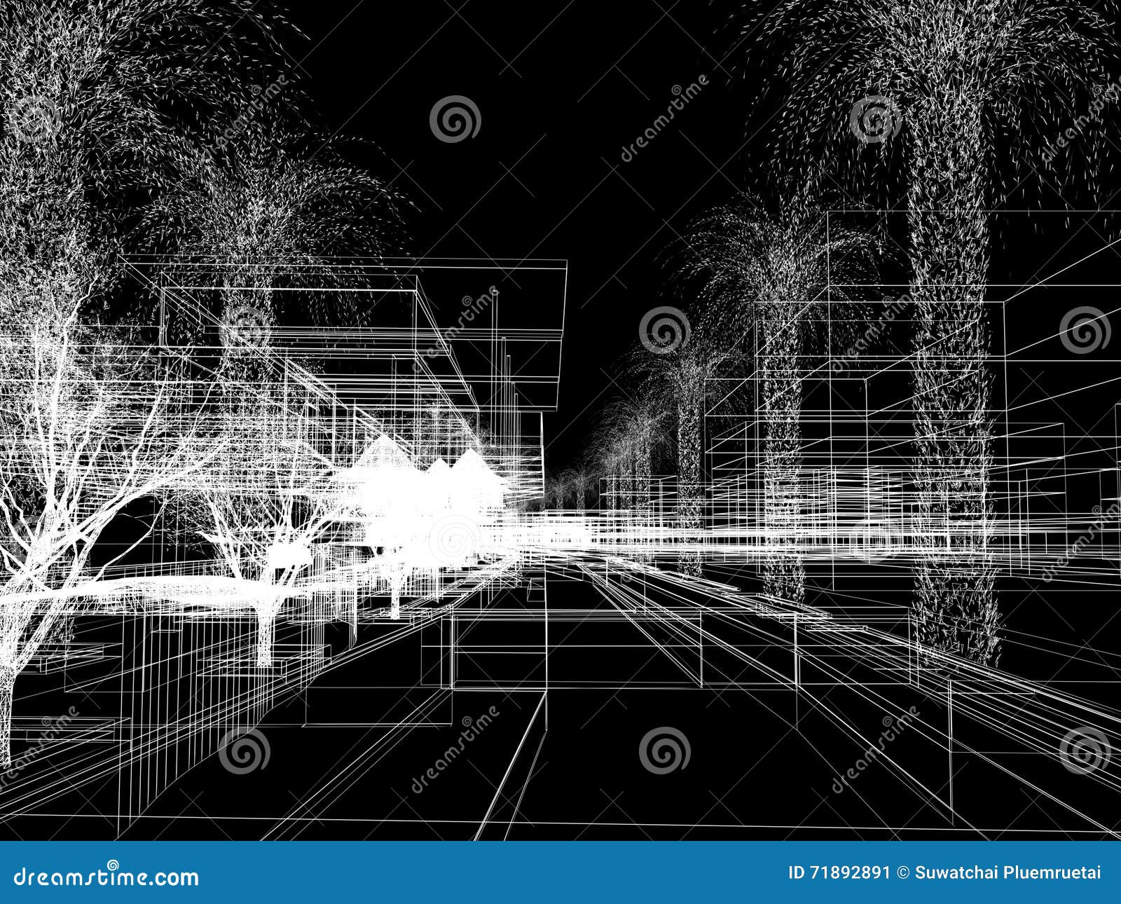 Sketch Design of Urban ,3d Wire Frame Render Stock Illustration ...
