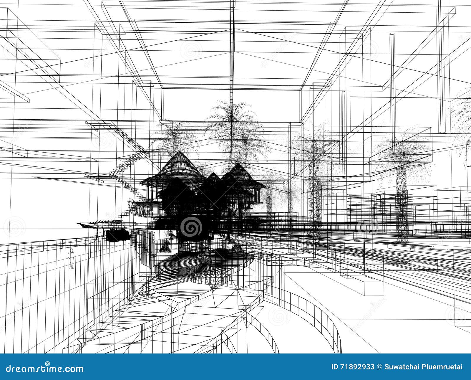 Sketch Design of Urban ,3d Wire Frame Render Stock Illustration ...
