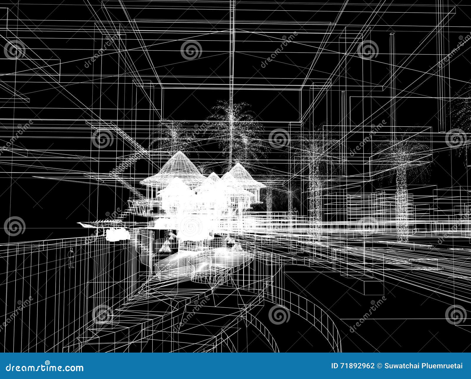 Sketch Design of Urban ,3d Wire Frame Render Stock Illustration ...