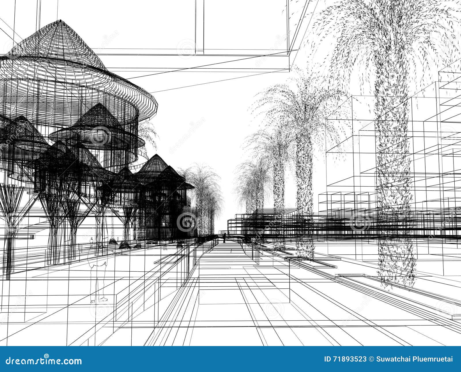 Sketch Design of Urban ,3d Wire Frame Render Stock Illustration ...