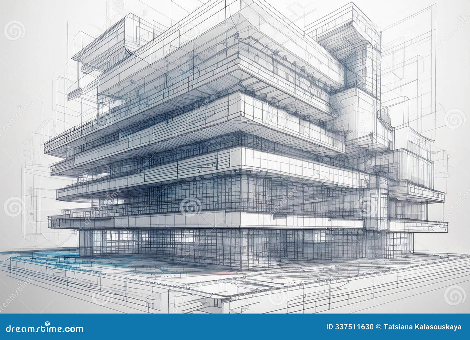 Sketch Design of Wireframe of Building. Digital Project Visualization ...