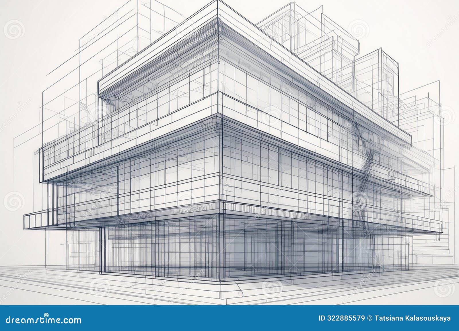Sketch Design of Wireframe of Building. Digital Project Visualization ...