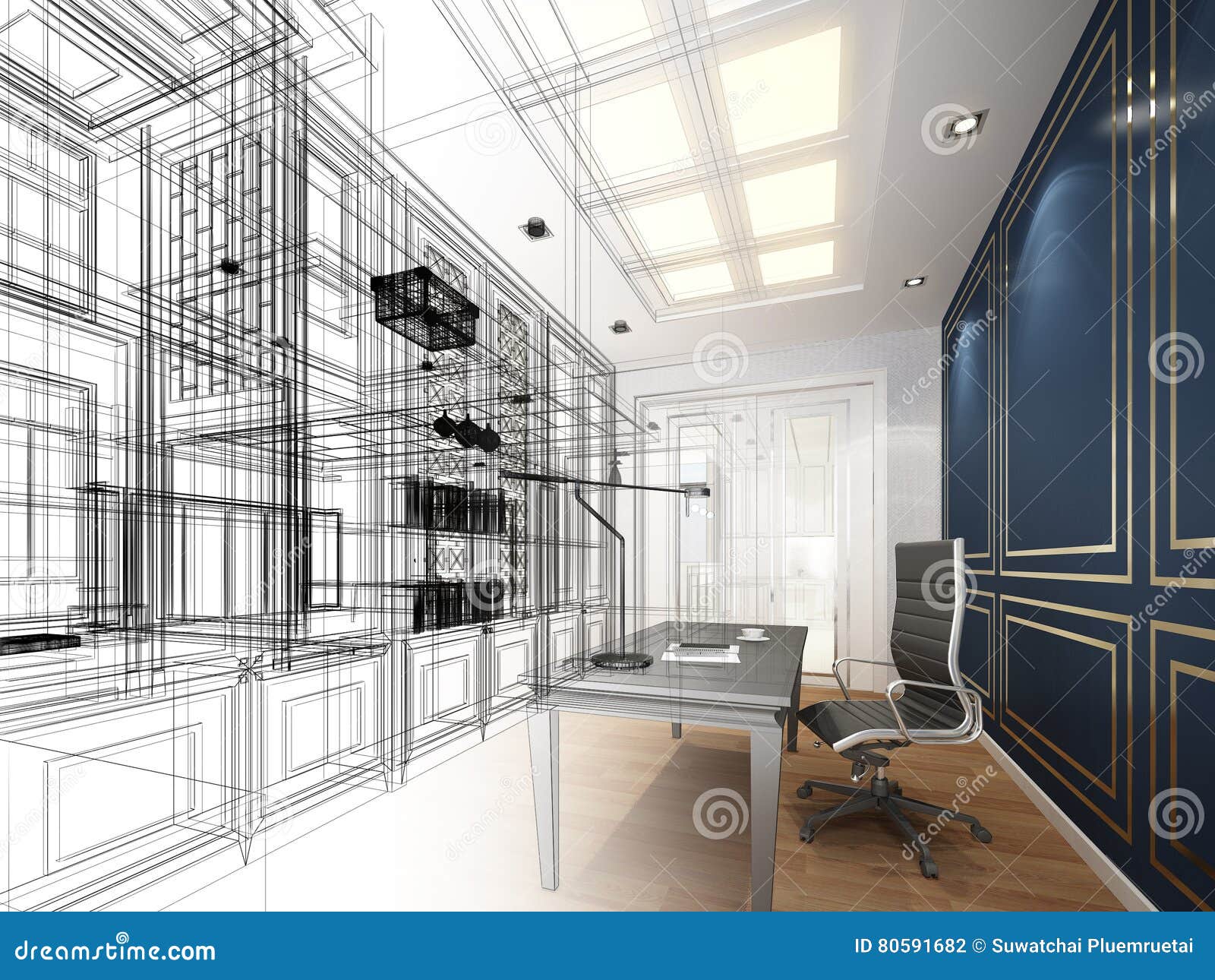 Sketch Design of Working Room Stock Illustration - Illustration of read ...