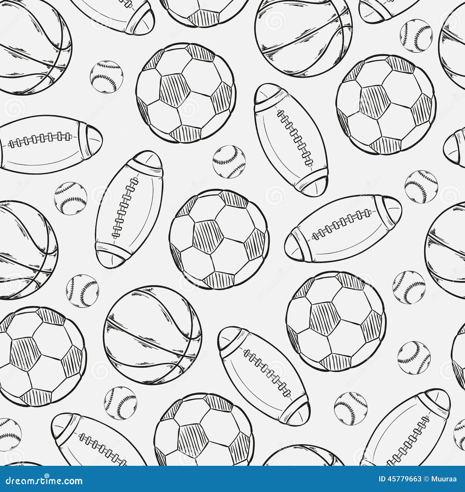 Sketch of different balls stock vector. Illustration of black - 45779663