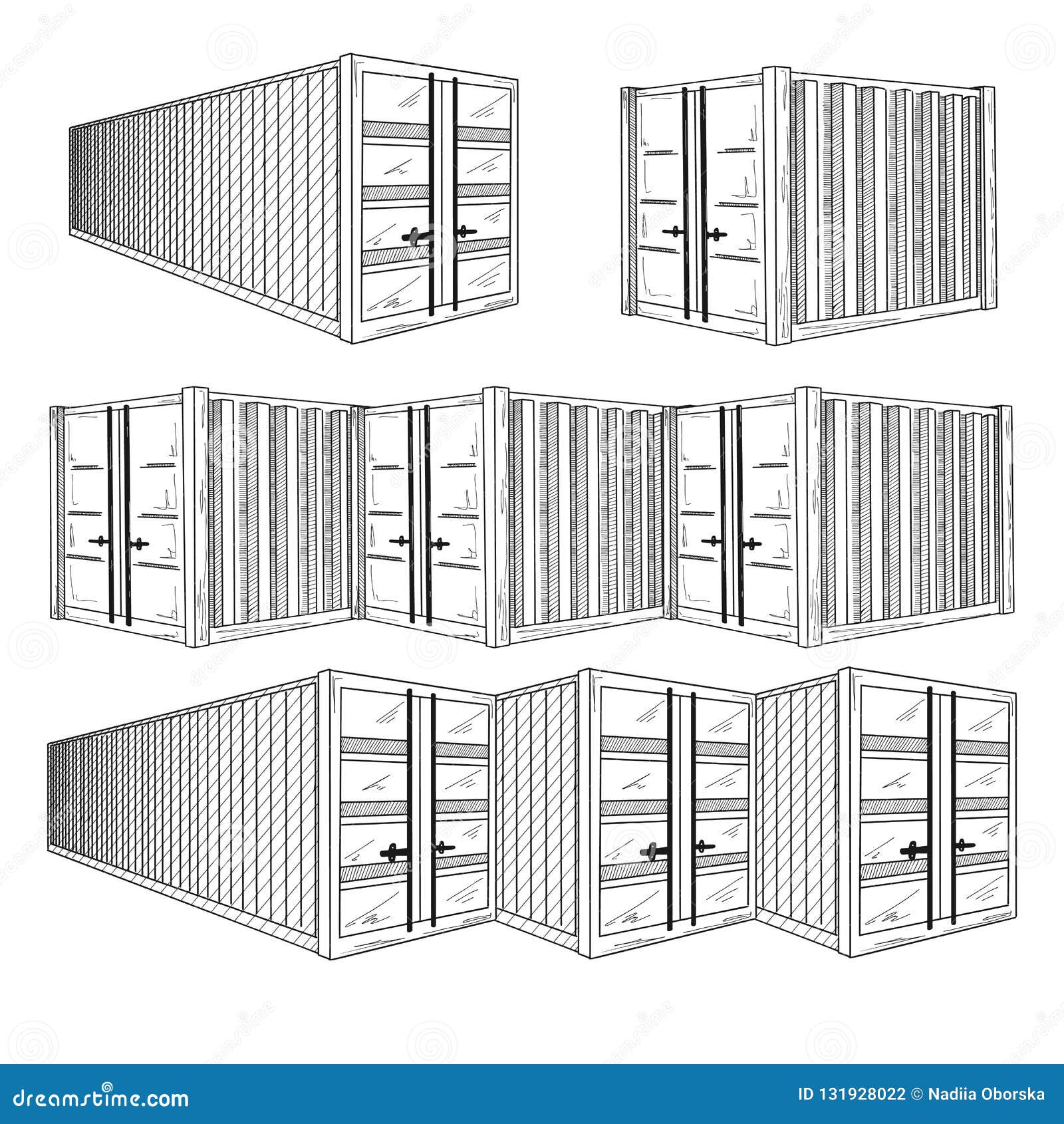 Sketch Different Containers. Hand Drawn. Vector Set Stock Illustration ...