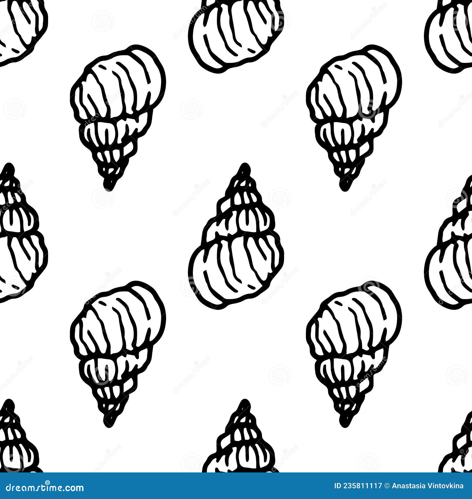 Spiral Seashell Pattern. Seamless Pattern of the Drawing is Hand-drawn ...