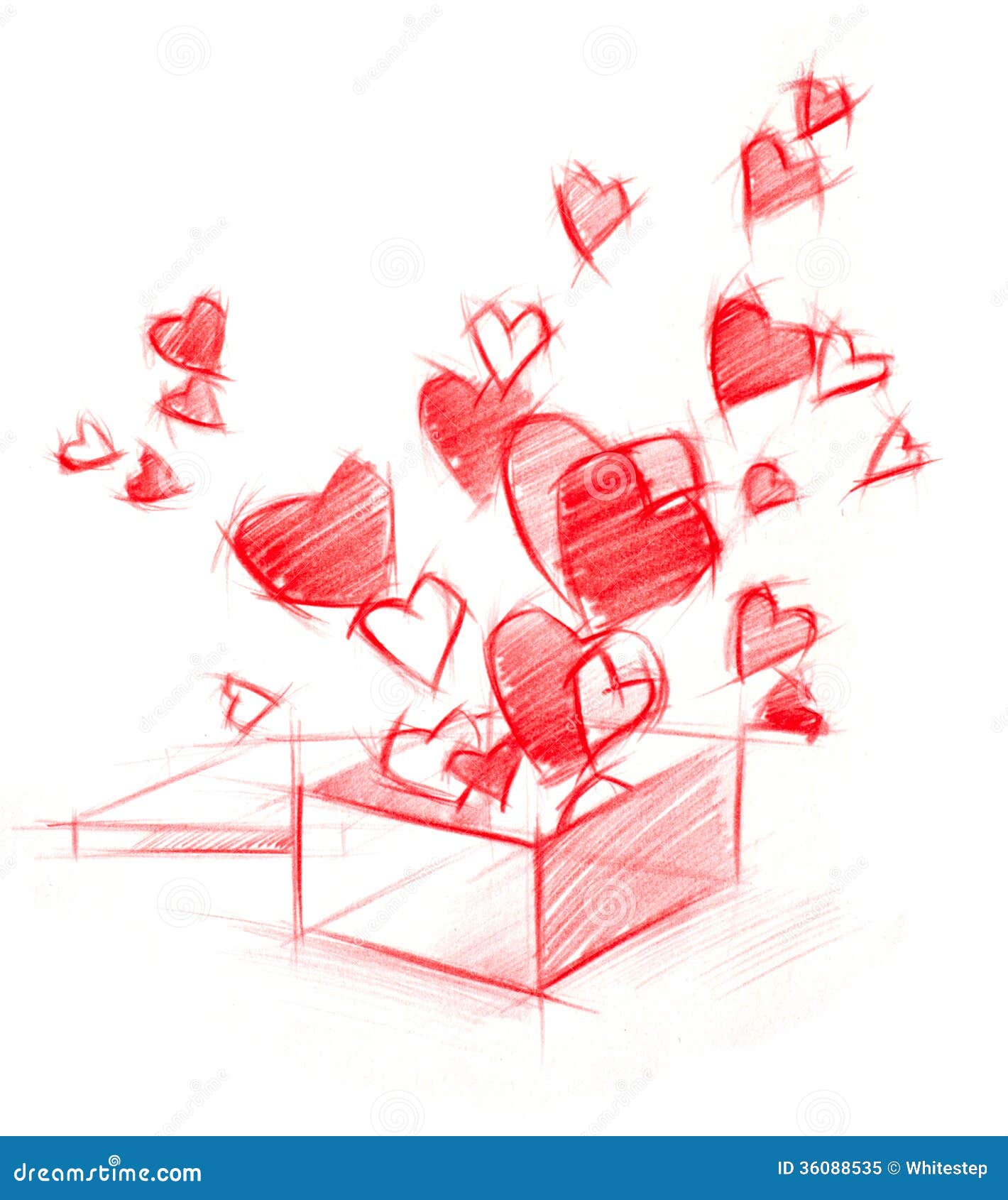 Sketch Drawing Box with Hearts, Isolated on White Stock Illustration ...