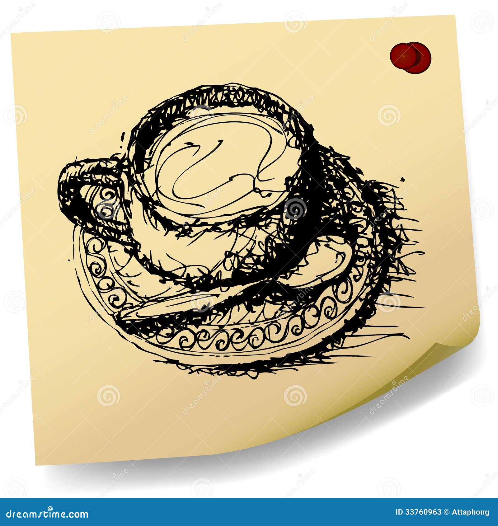 Sketch Drawing of Coffee on Sticky Paper Vector Stock Vector ...