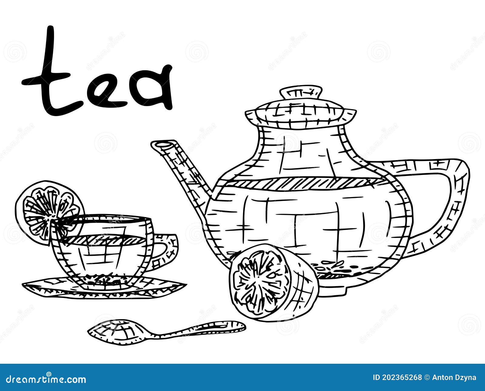 Sketch Drawing Doodle with Lemon and Tea Leaves Stock Vector ...