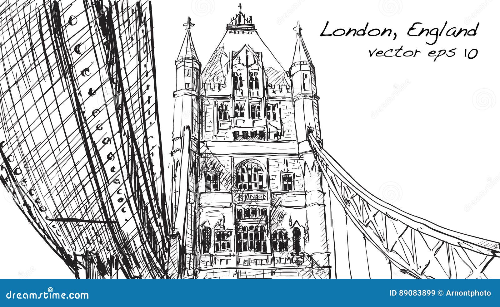 Sketch Drawing In London England Show Tower Bridge, Illustration ...