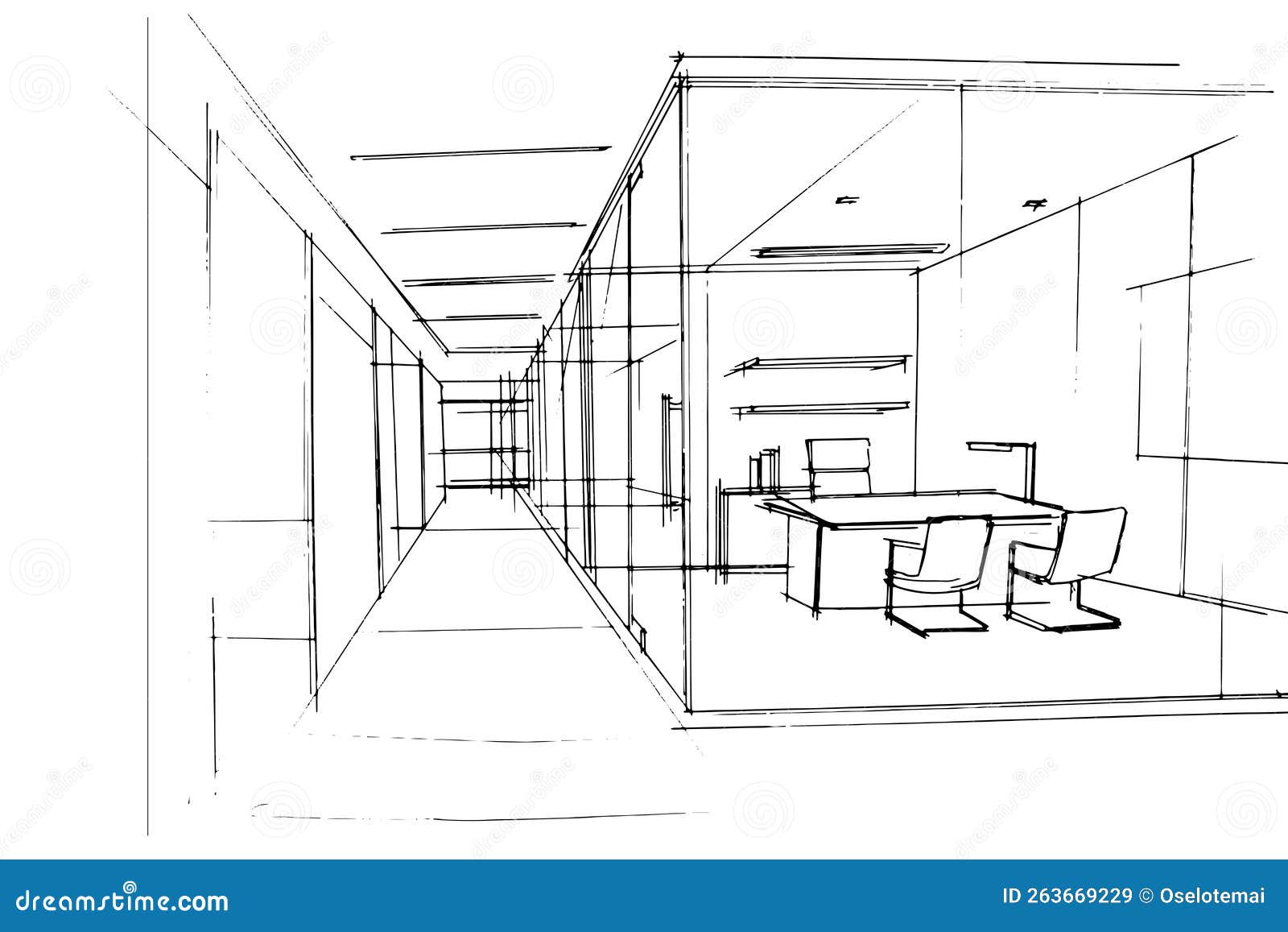 Sketch Drawing of a Manager S Room in an Office Space,Modern Design ...