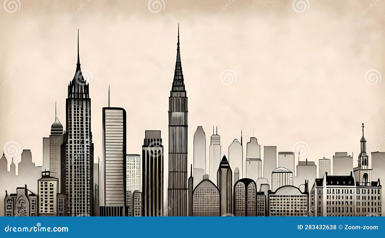 Sketch Drawing Style Imaginary City Skyline Stock Illustration - Illustration of town, fantasy ...
