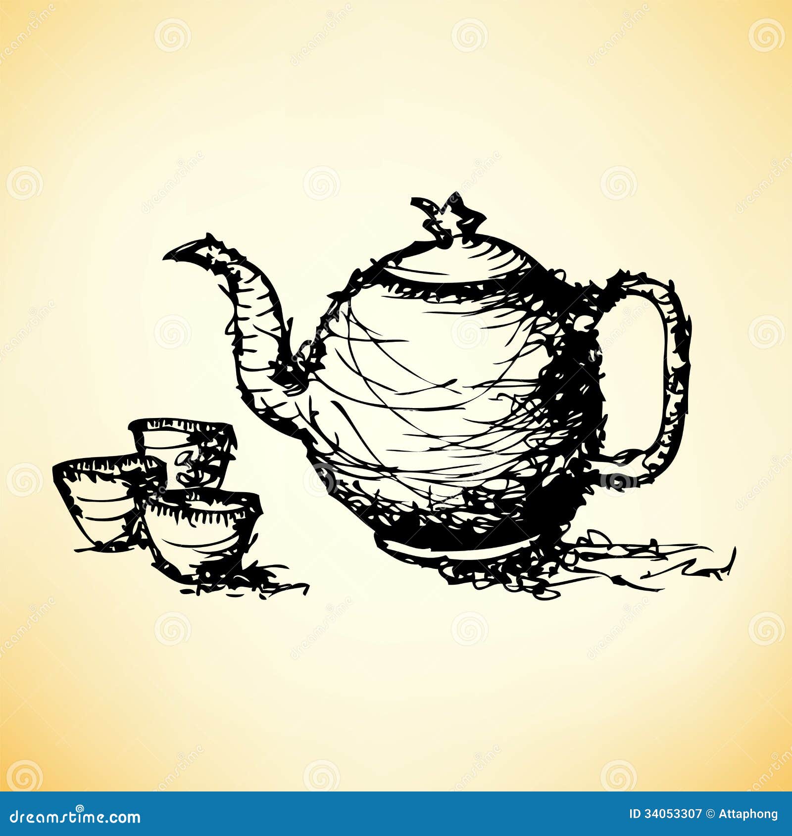 Sketch Drawing of Teapot with Cup Vector Stock Vector - Illustration of ...