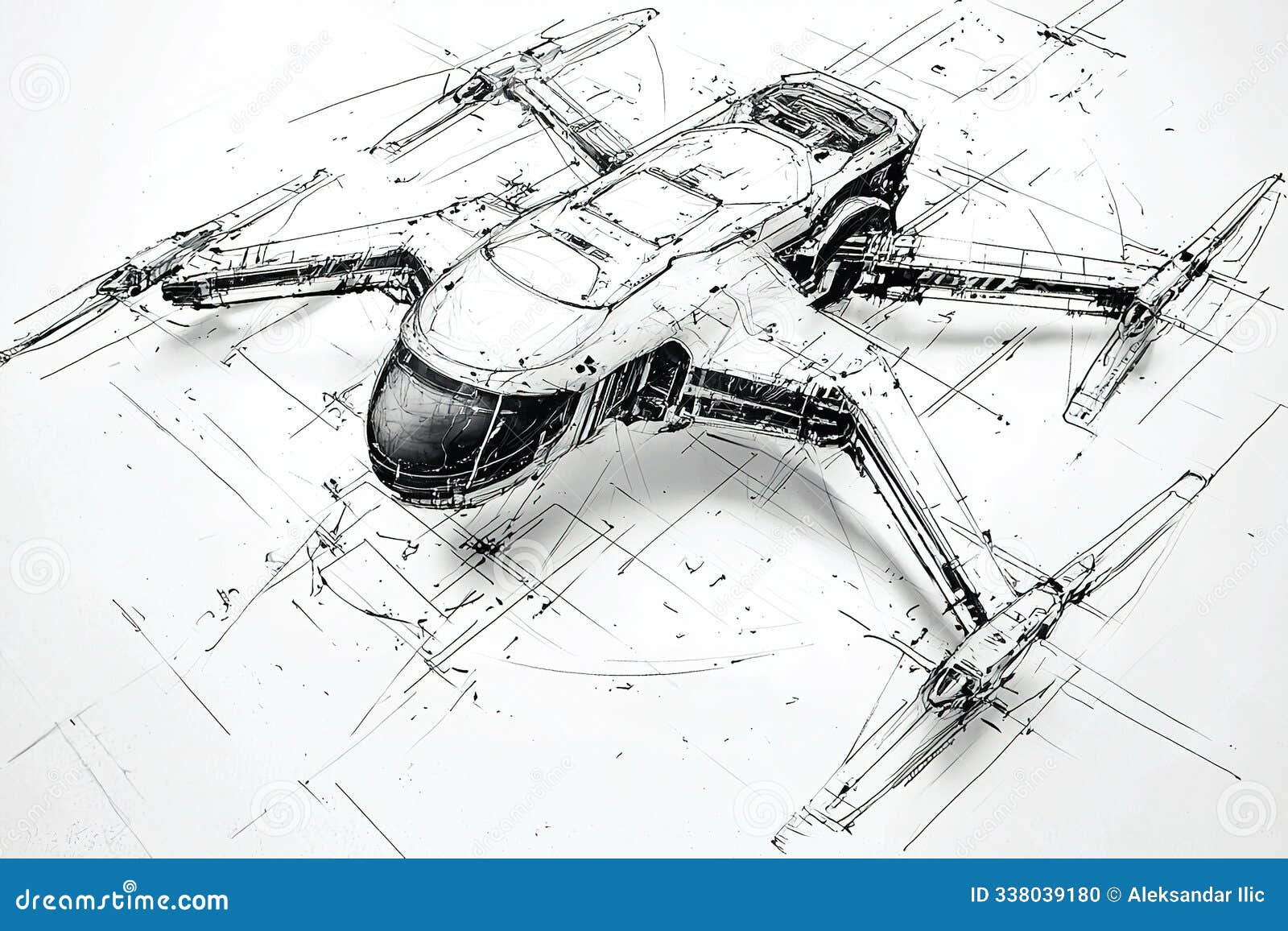 Sketch Drawing, Technical Drawing or Blue Print Design of a Modern ...