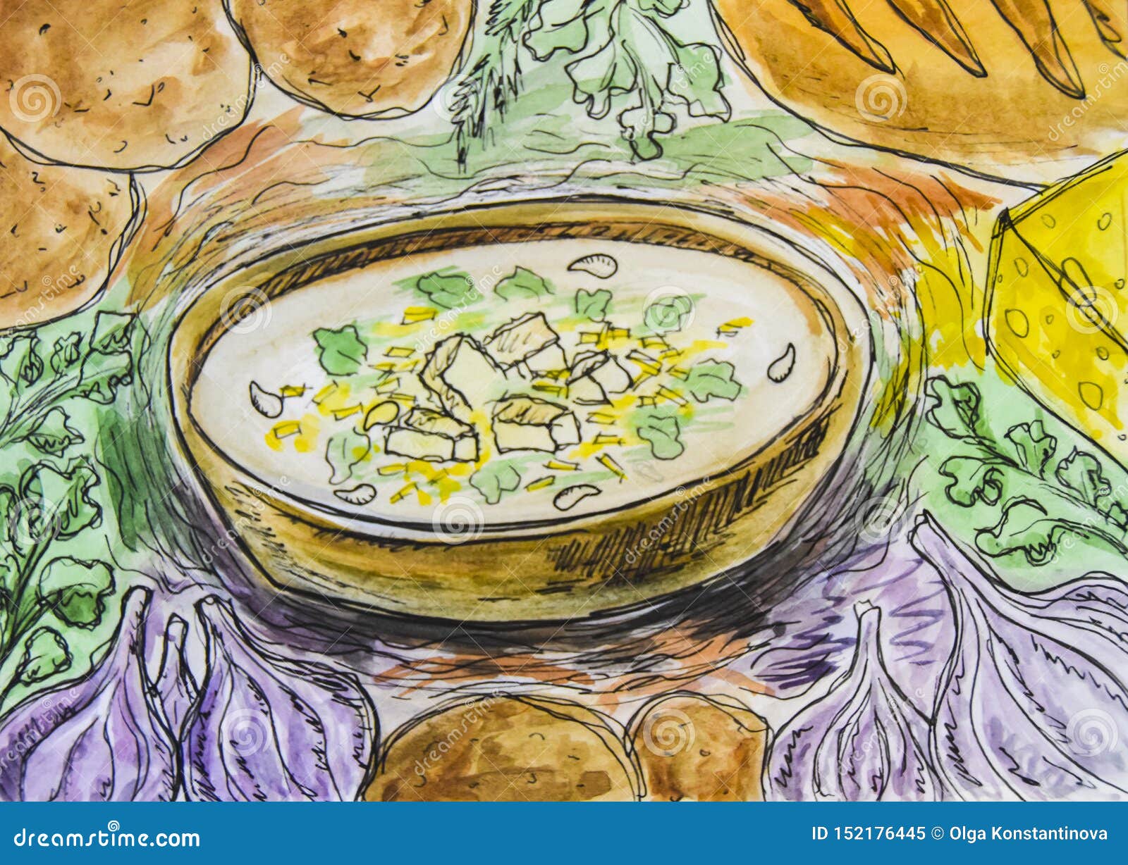 Sketch, Soup Ladle For Borscht Which Is Presented And It Is Tied With A ...