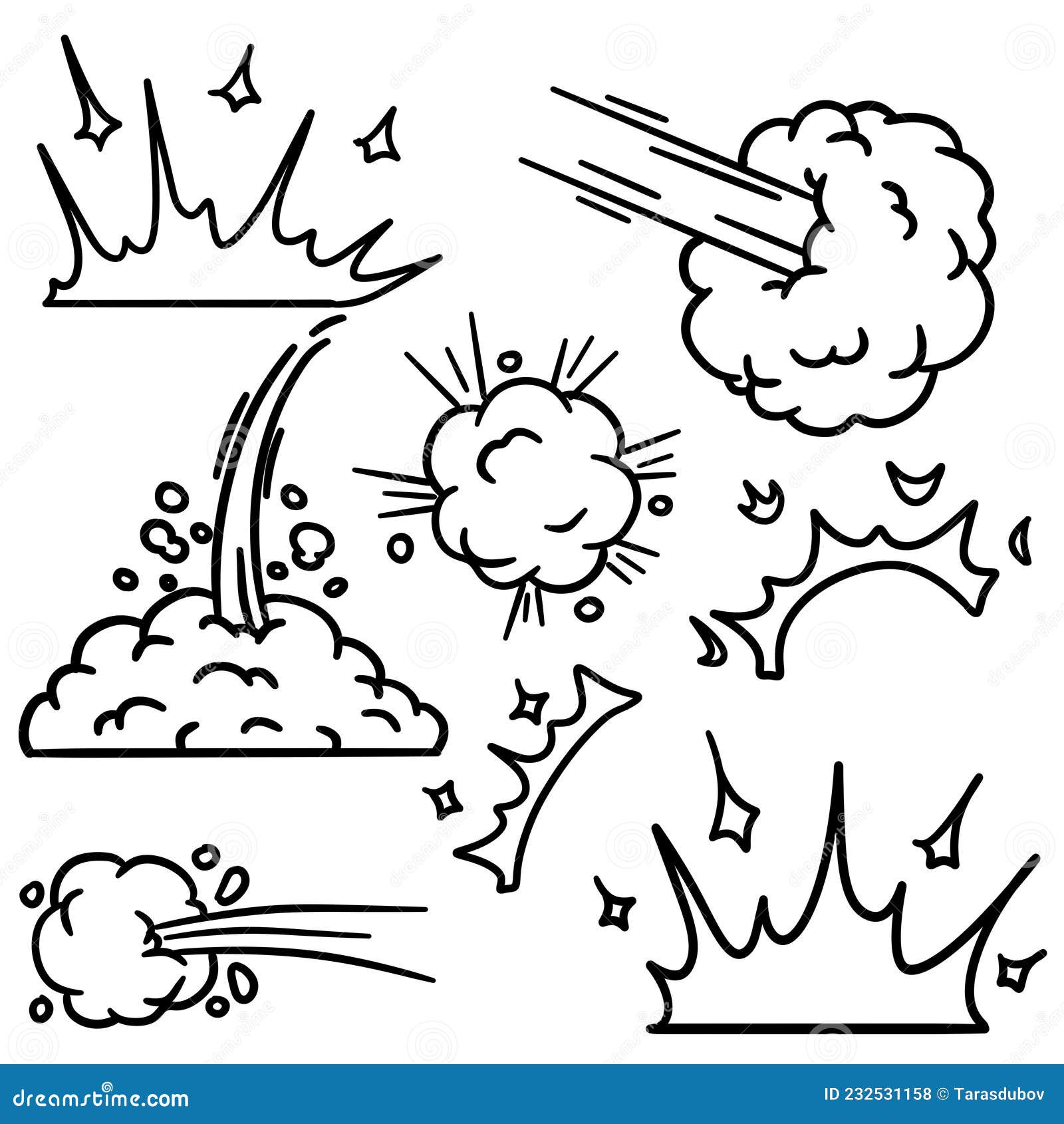 Sketch Effect of Flash and Explosion. Cloud and Steam Stock Vector ...