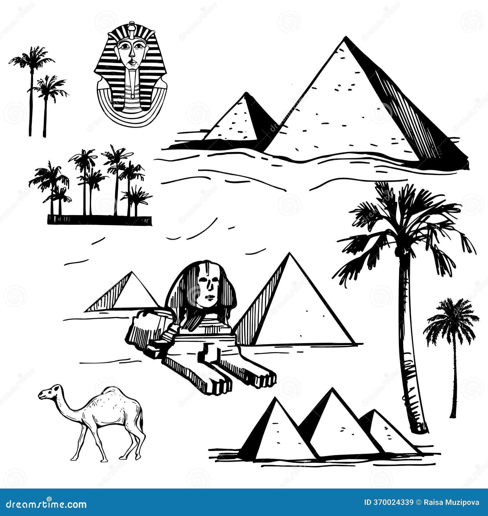 Sphinx And Pyramids At Giza Of Egypt Vector Illustration Sketch Doodle ...