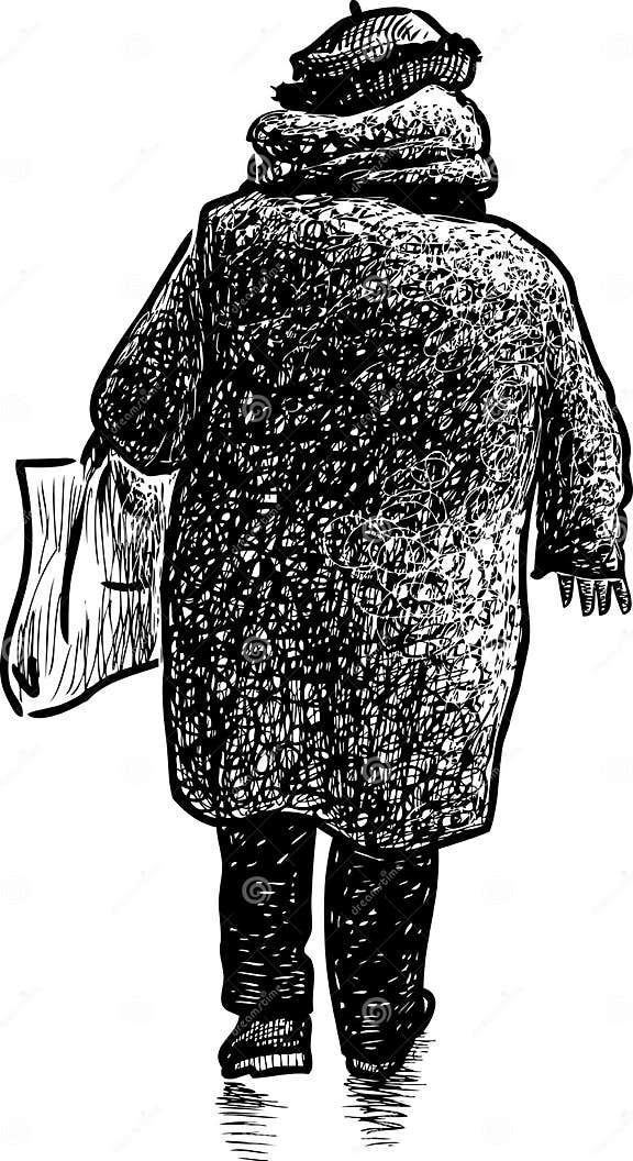 Sketch Of An Elderly Townswoman On A Stroll Stock Vector Illustration