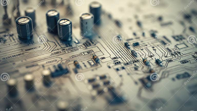 A Sketch of an Electronic Circuit Diagram and Electronic Components on ...