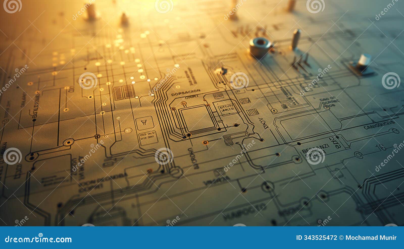 A Sketch of an Electronic Circuit Diagram and Electronic Components on ...
