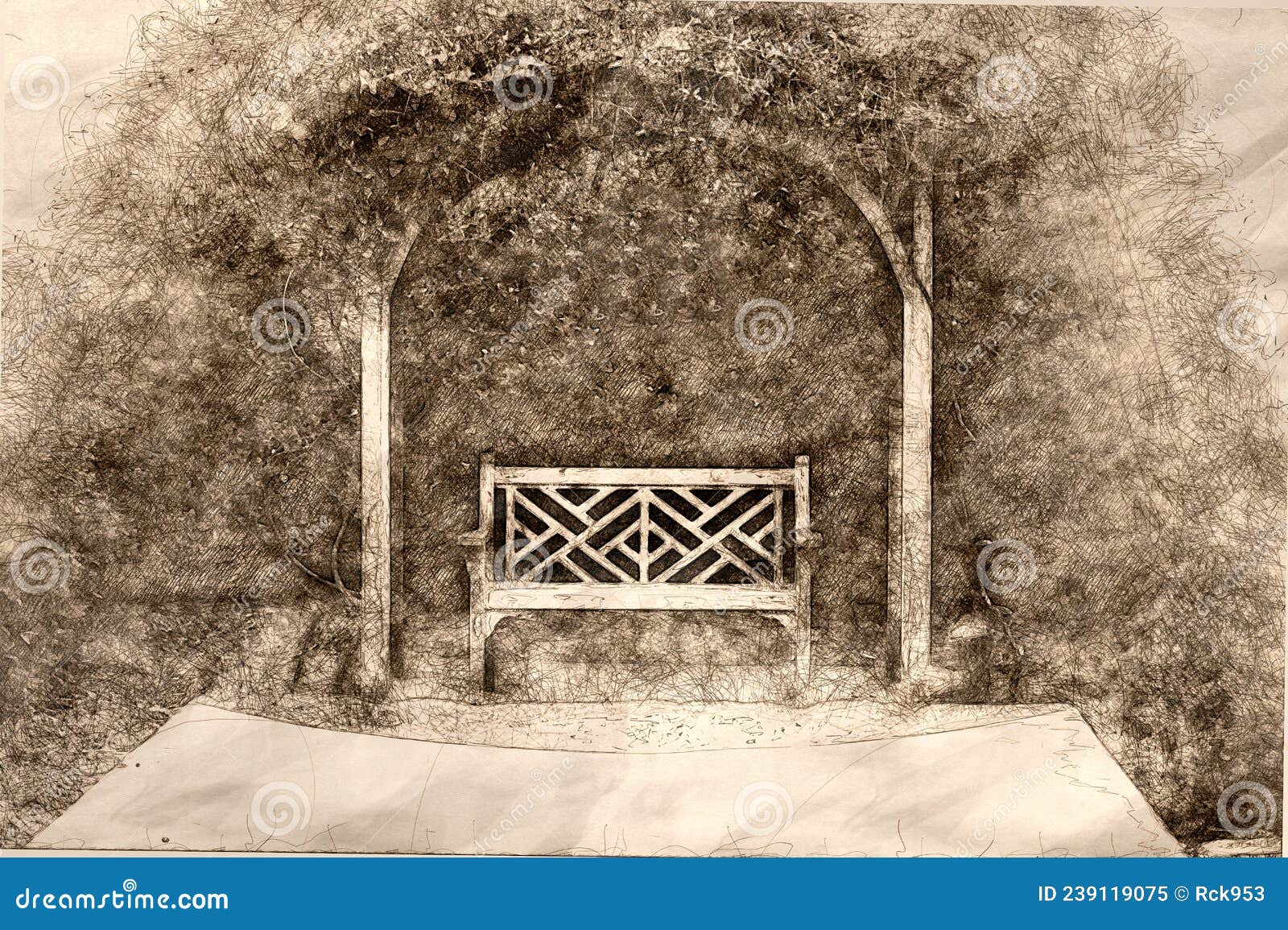 Sketch of an Empty Park Bench Waiting for a Visitor Stock Image - Image ...