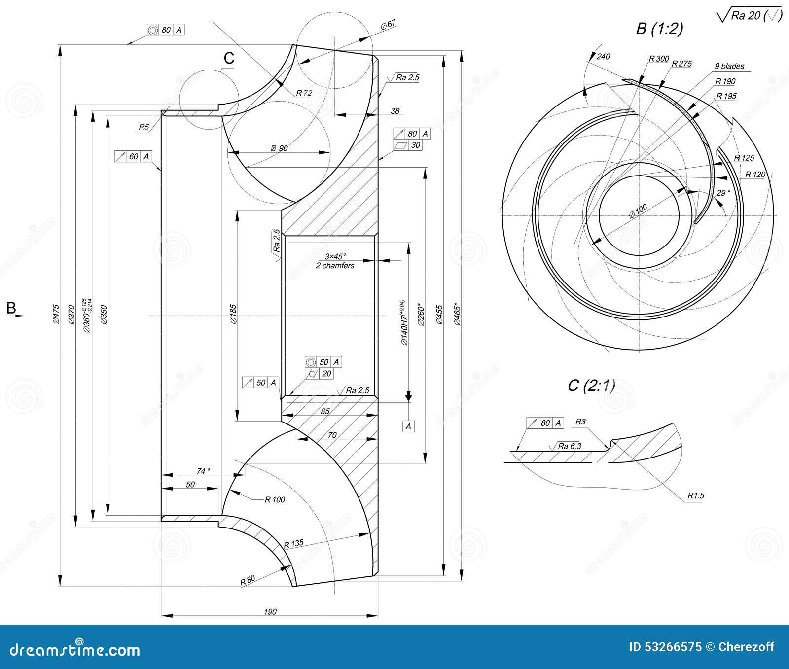 Sketch of Engineering Wheel with Chamfers Stock Vector - Illustration ...
