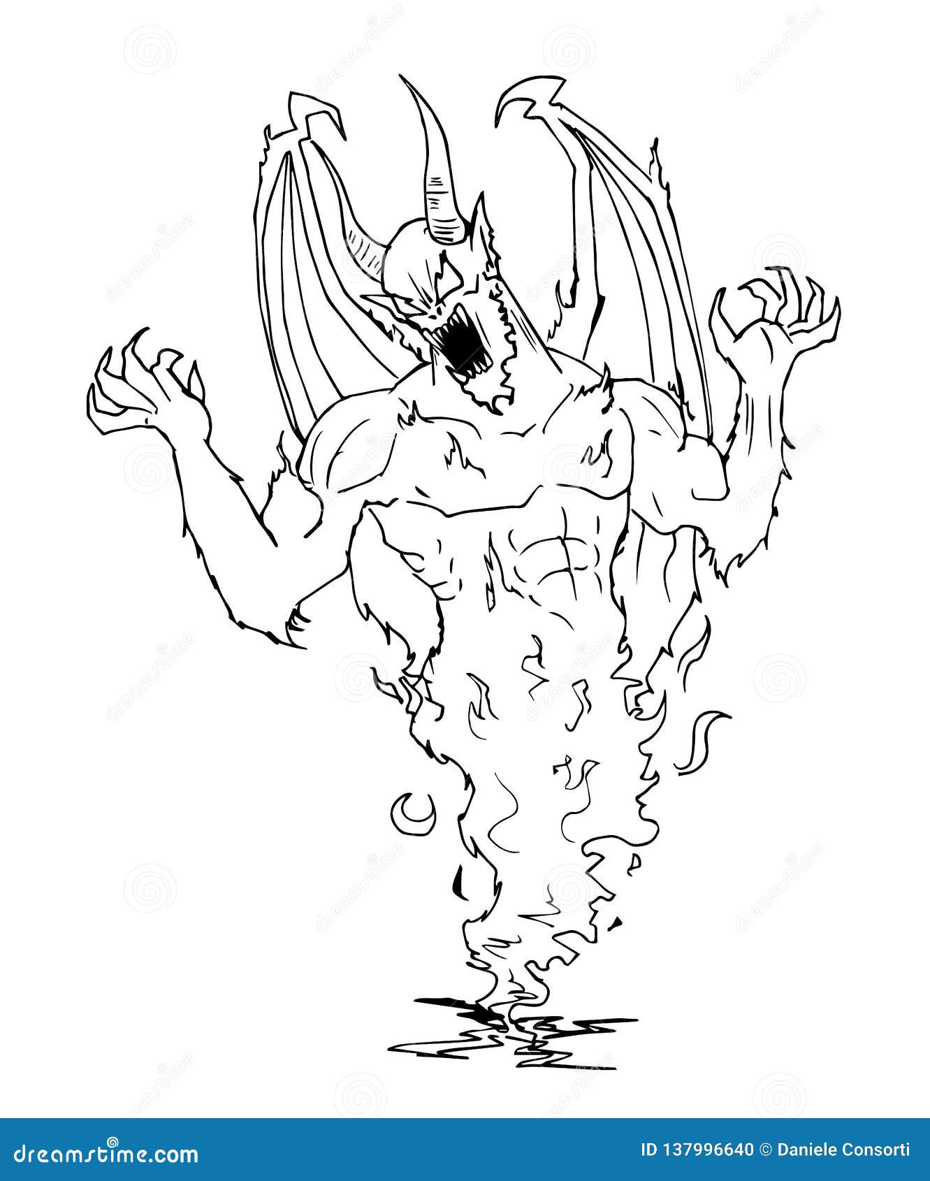 Sketch of an Evocation of a Fire Demon Stock Illustration ...