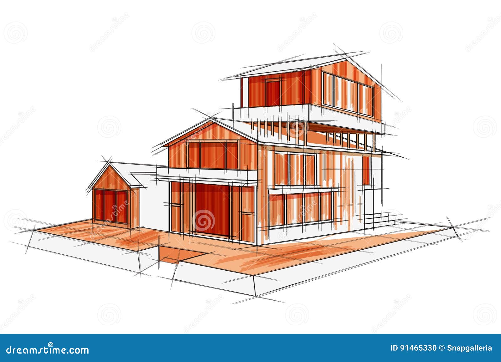 Sketch of Exterior Building Draft Blueprint Design Stock Vector ...