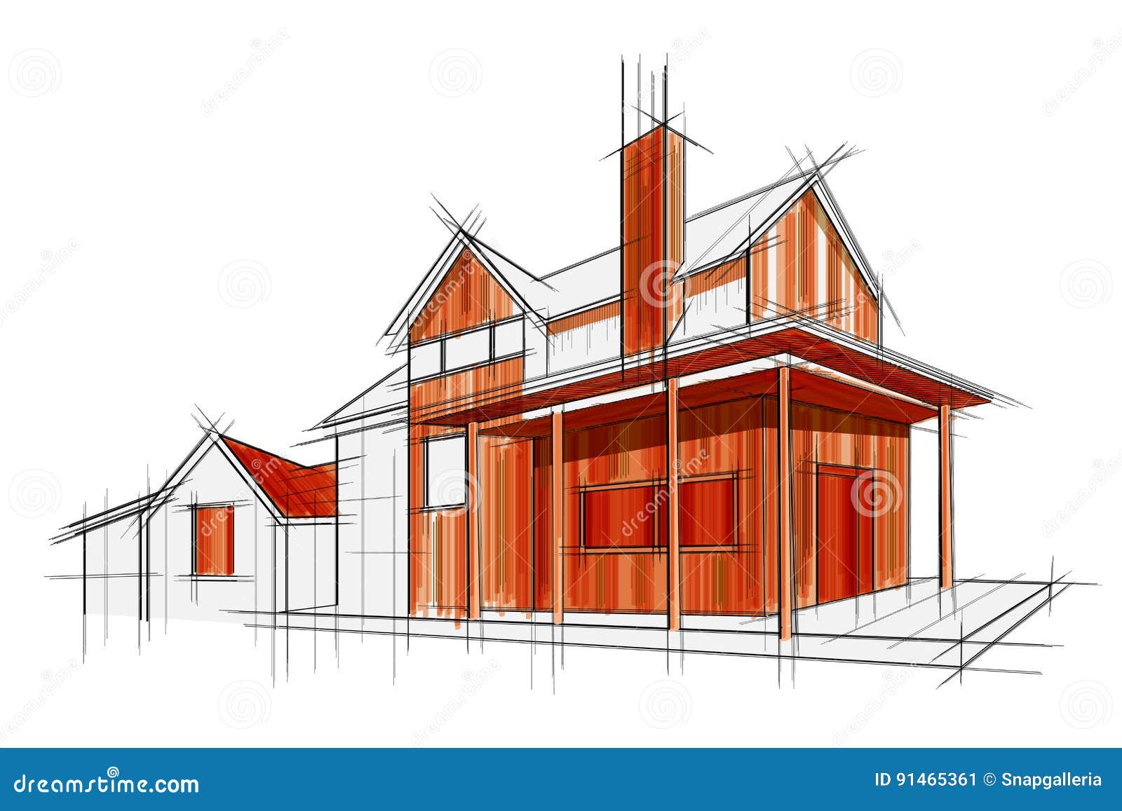 Sketch of Exterior Building Draft Blueprint Design Stock Vector ...