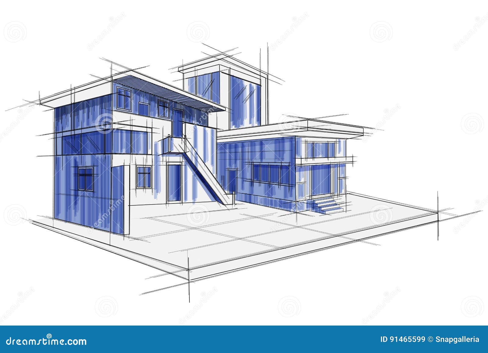 Sketch of Exterior Building Draft Blueprint Design Stock Vector ...