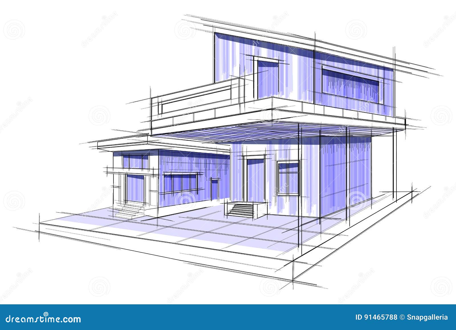 Sketch of Exterior Building Draft Blueprint Design Stock Vector ...