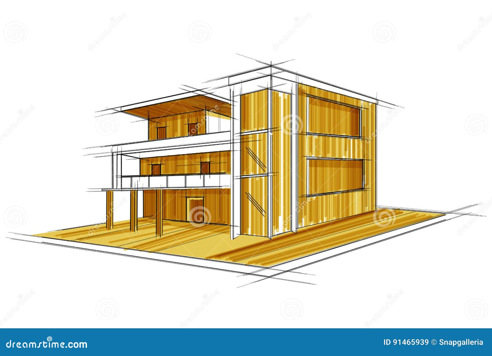 Sketch of Exterior Building Draft Blueprint Design Stock Vector ...
